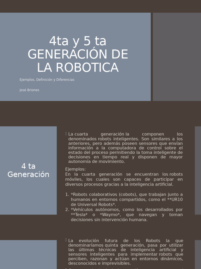 Cuarta y Quinta Generación de Robots | PDF | Inteligencia artificial ...