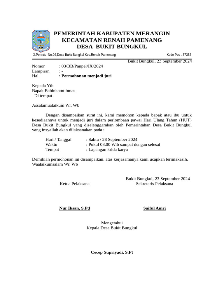 2024 - Surat Permohonan Dewan Juri | PDF