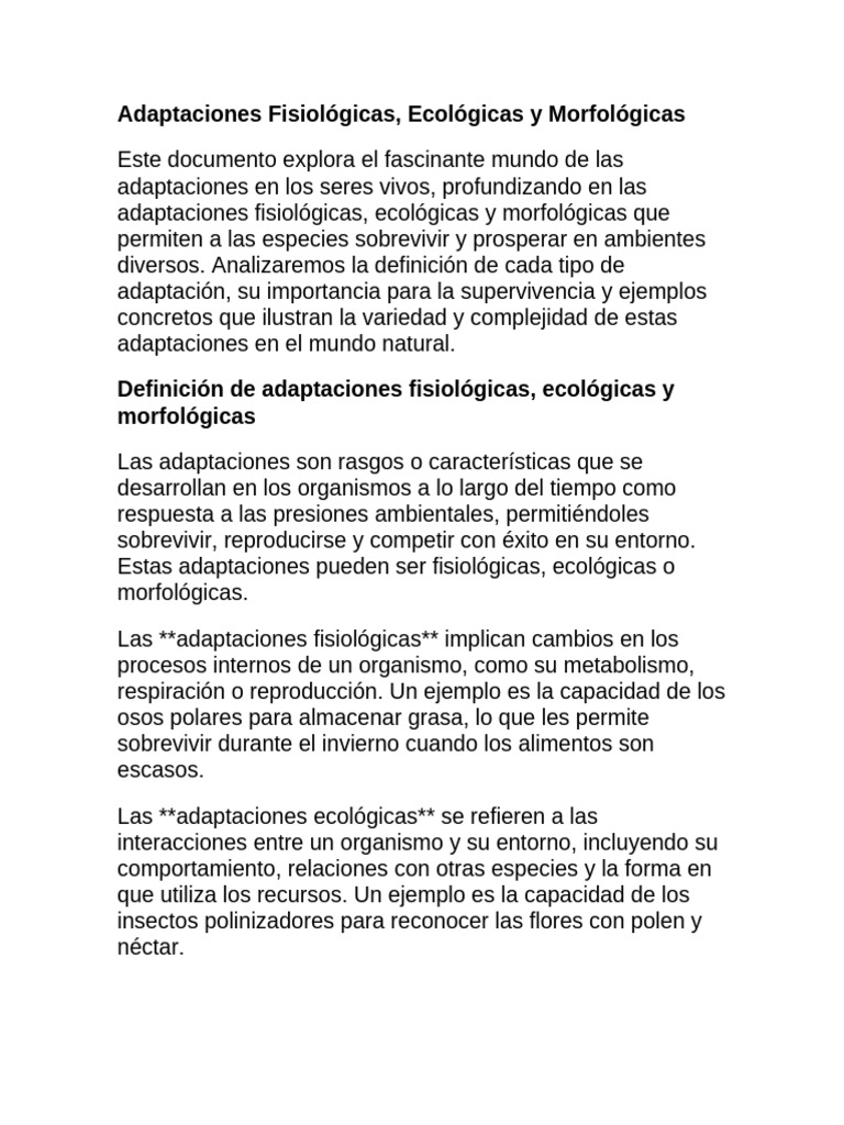 Ejemplos de Adaptaciones Fisiológicas | PDF | Adaptación | Evolución