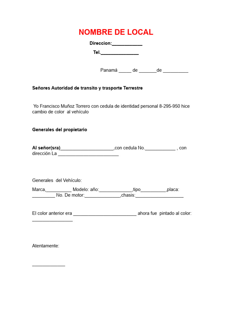 Cambio de Color de Vehículo en Panamá | PDF | Finanzas y dinero