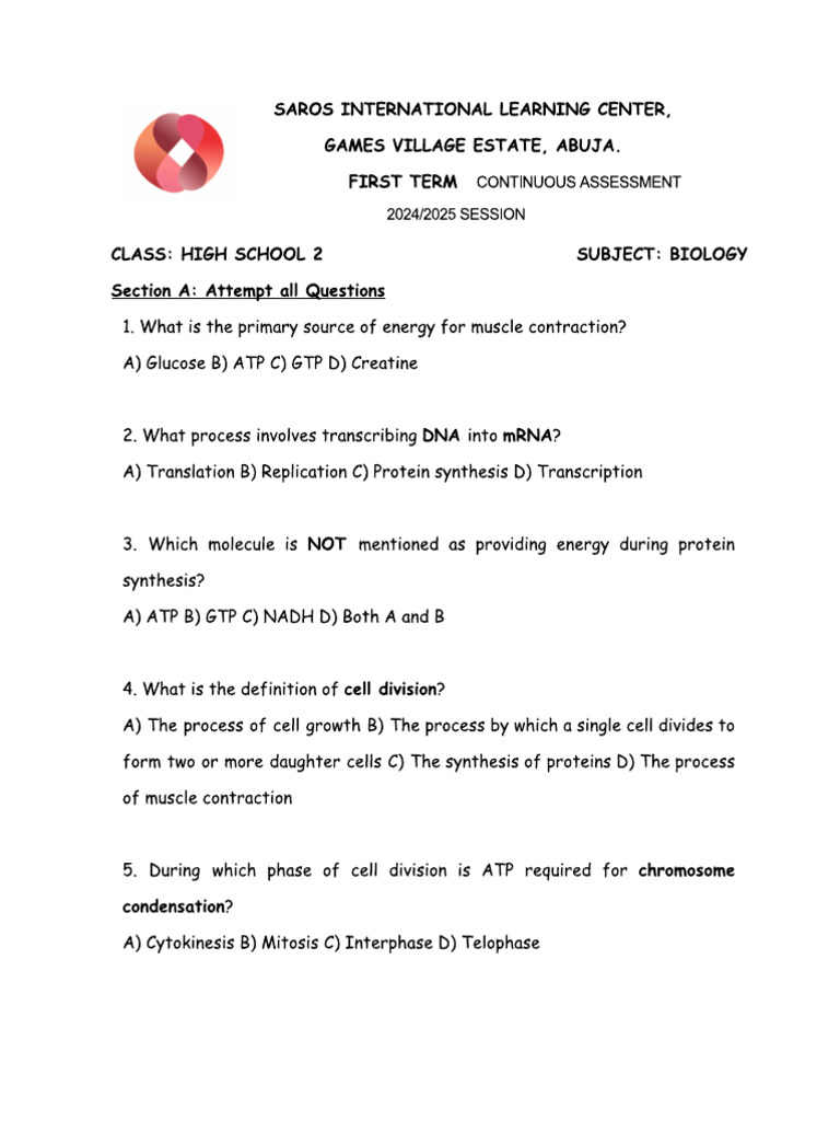 Biology HS2 First Ca | PDF