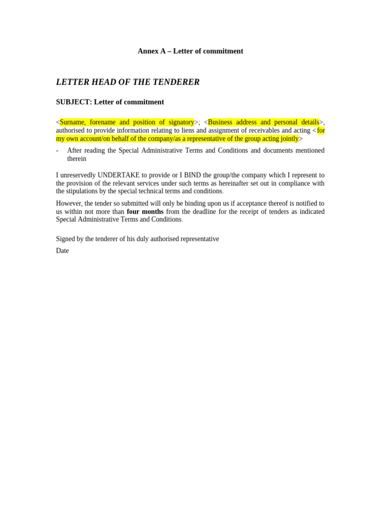 Annex A Letter of Commitment | PDF | Law