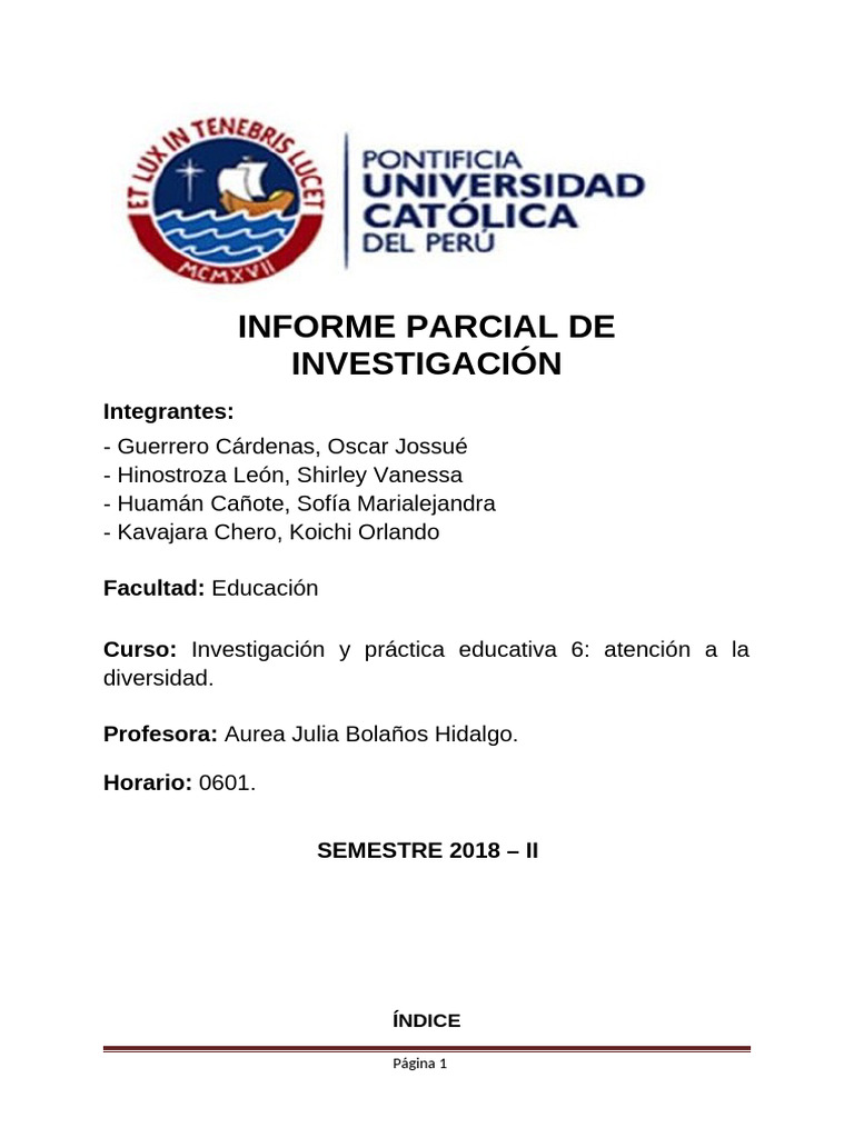 Informe Parcial de Investigación 6 | PDF | Aprendizaje | Inclusión (Educación)