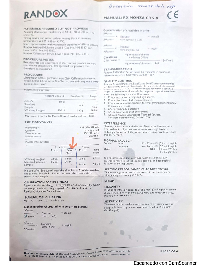 Creatinina Randox | PDF