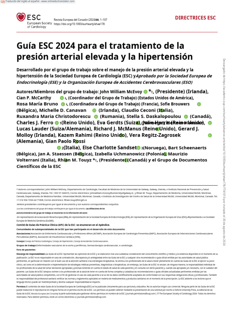 Guía ESC 2024 para El Tratamiento de La Presión Arterial Elevada y La Hipertensión | PDF ...