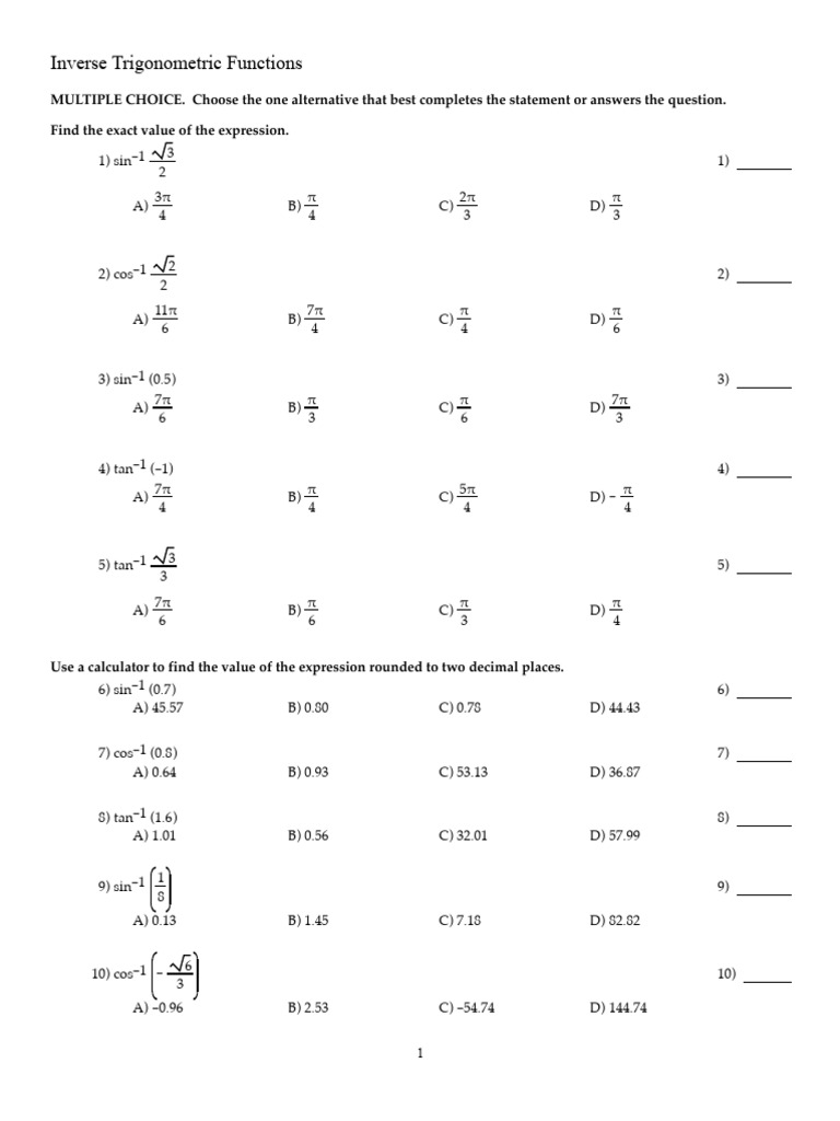 Inverse Trigonometric Functions 1 | PDF | Pi | Trigonometric Functions