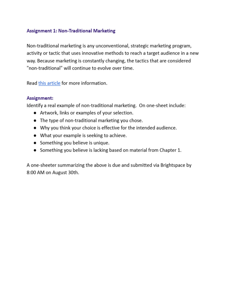 Assignment 1 - Non Traditional Marketing | PDF | Career & Growth | Business