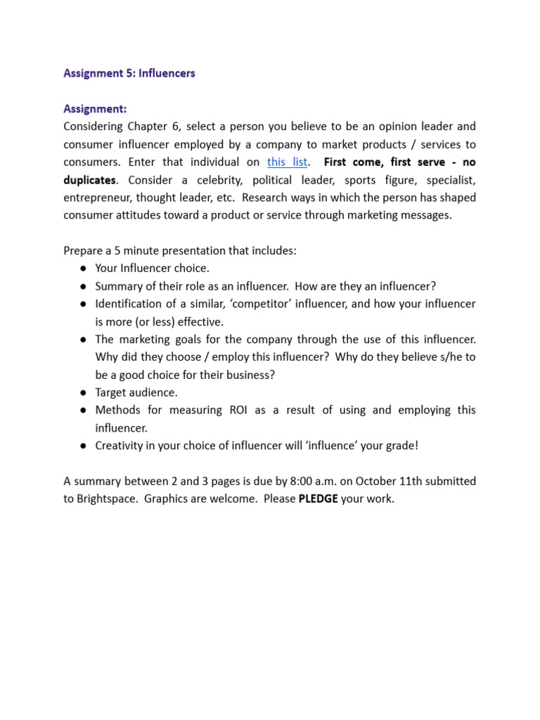 Assignment 5 - Influencers | PDF