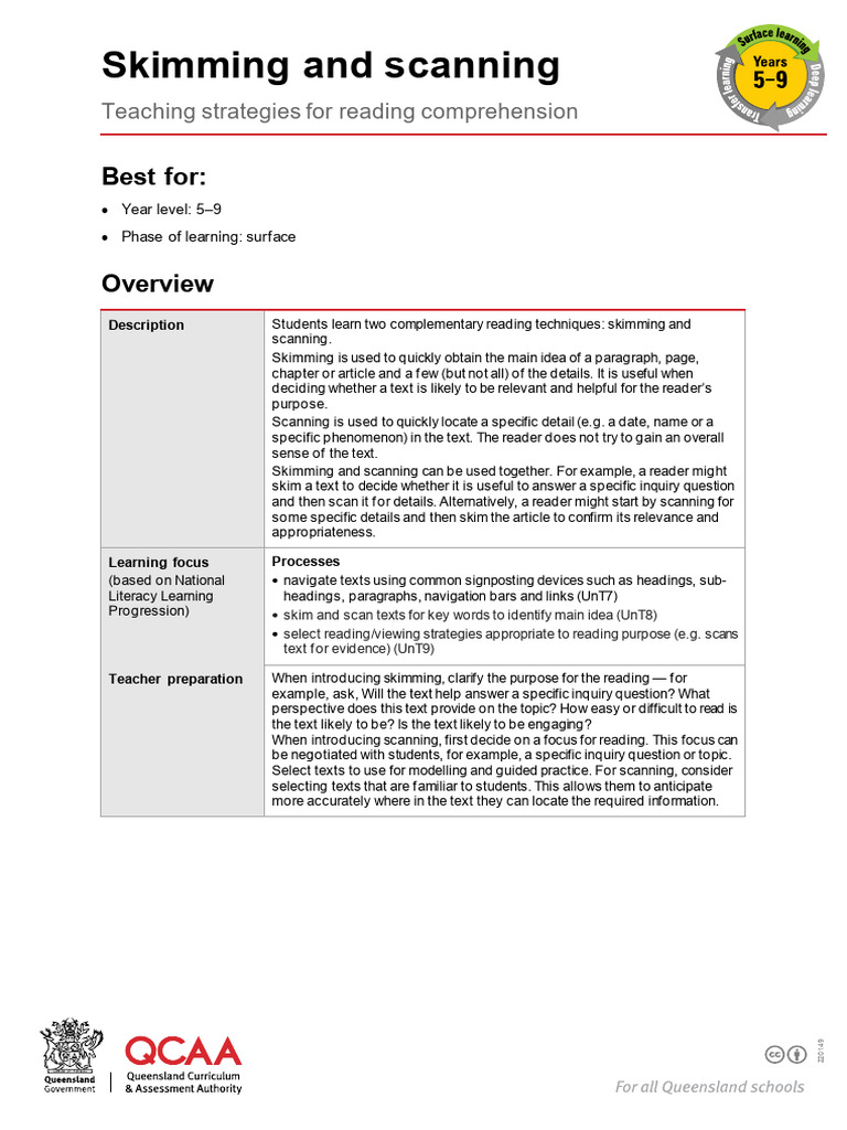 Ac GC Lit Texts Skim Scan | PDF | Speed Reading | Reading Comprehension