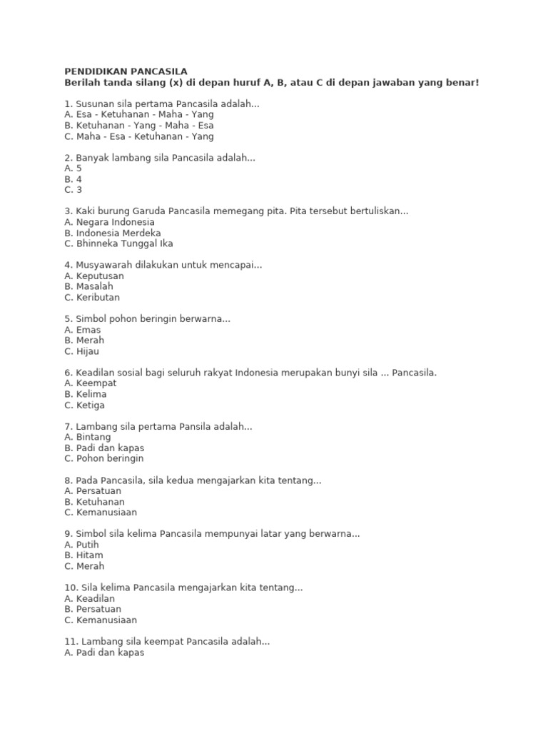 Kuiz Pendidikan Pancasila: Soal dan Jawaban | PDF