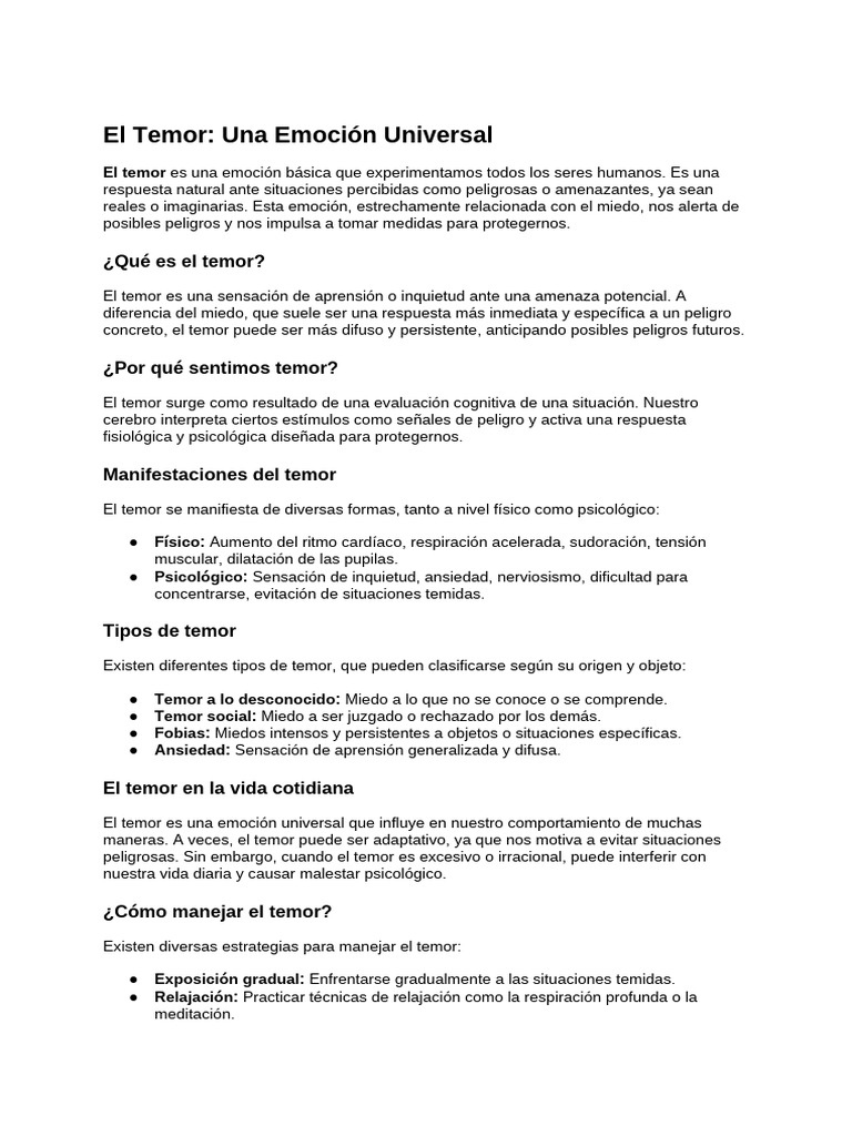 El Temor - Una Emoción Universal | PDF | Temor | Ansiedad