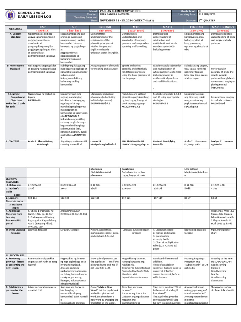 DLL - All Subjects 2 - Q2 - W7 - D1 | PDF | Linguistics