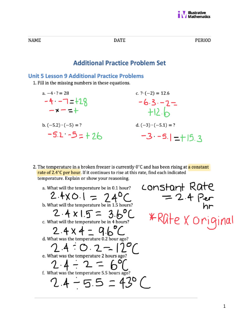 U5 Lesson 9 Additional Practice Problems (Not Required) | PDF