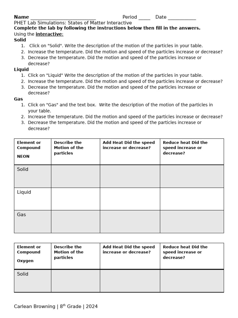 Phet Simulations - States of Matter | PDF | Gases | Liquids