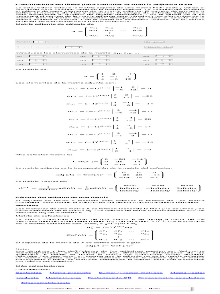 Calculadora para Calcular La Matriz Adjunta | PDF | Matriz (Matemáticas) | Determinante