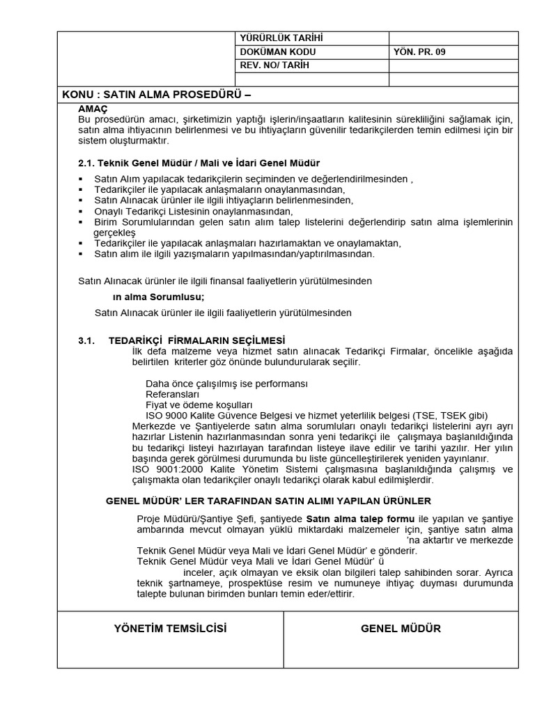 Iso 9001 Satin Alma Proseduru | PDF