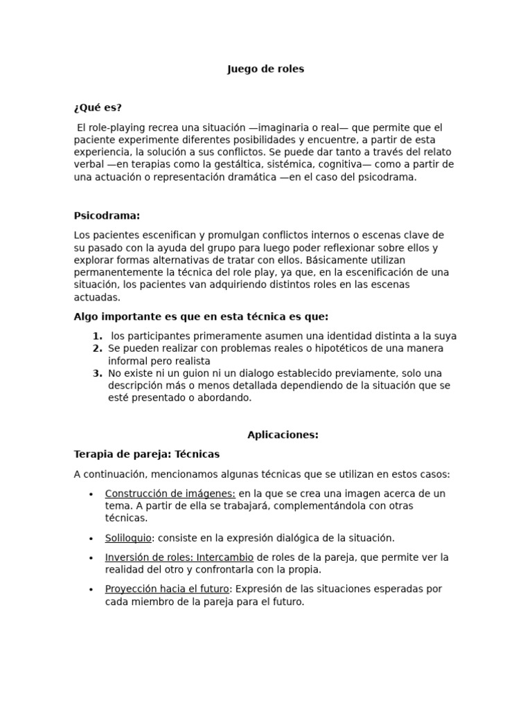 Juego de Roles - Grupos y Familia | PDF | Cognición | Psicoterapia