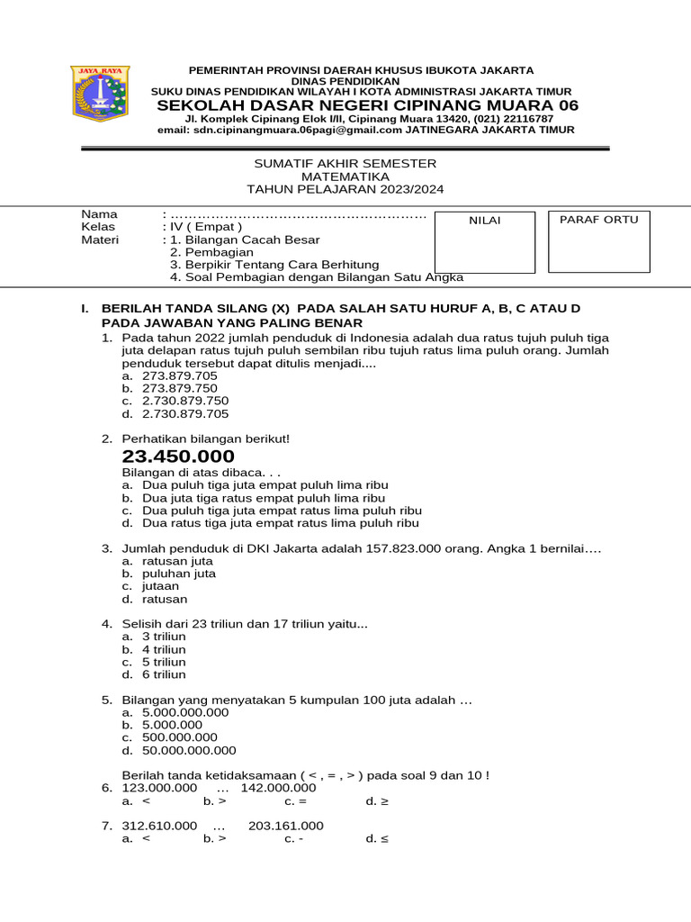 Soal Pas MTK 2022 | PDF