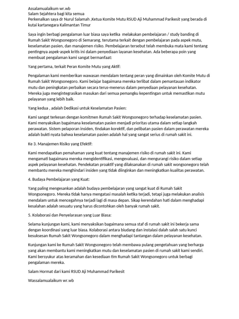 Pembelajaran Mutu RS dari Wongsonegoro | PDF | Kesehatan Holistik