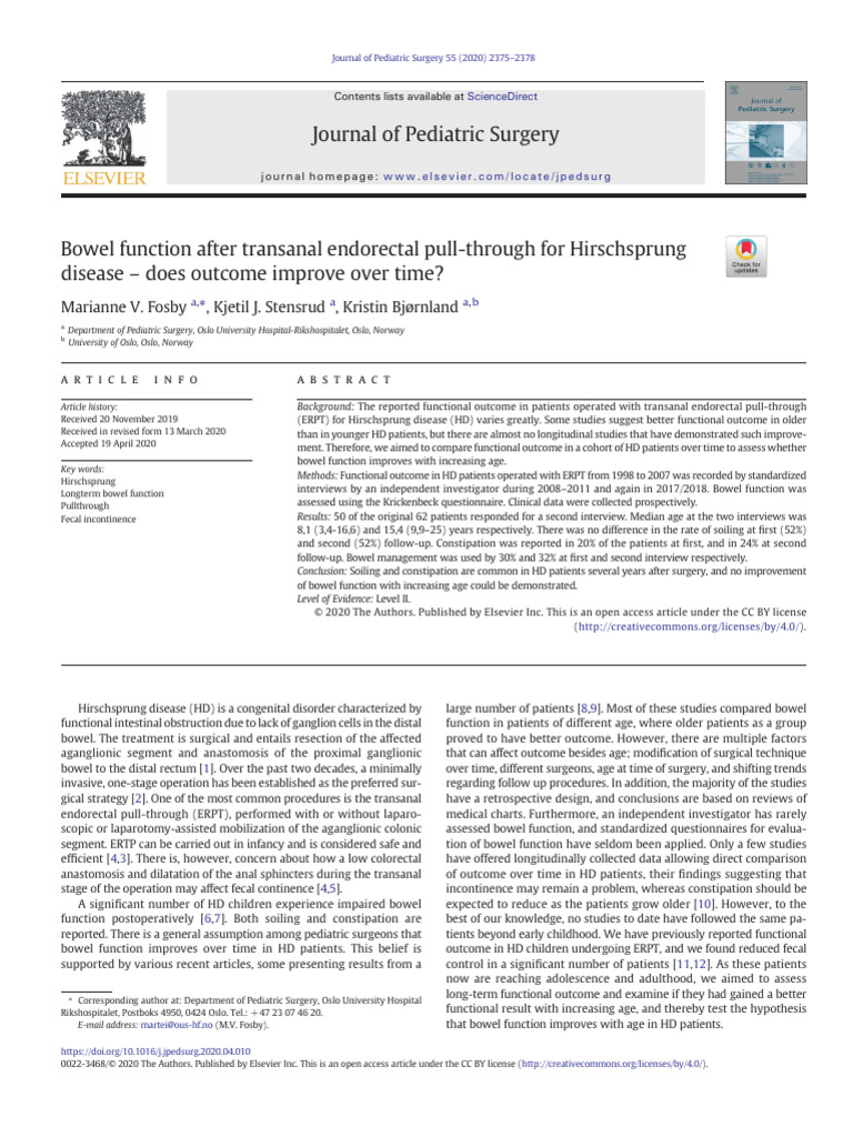Bowel Function Post-ERPT in Hirschsprung Disease | PDF | Constipation ...