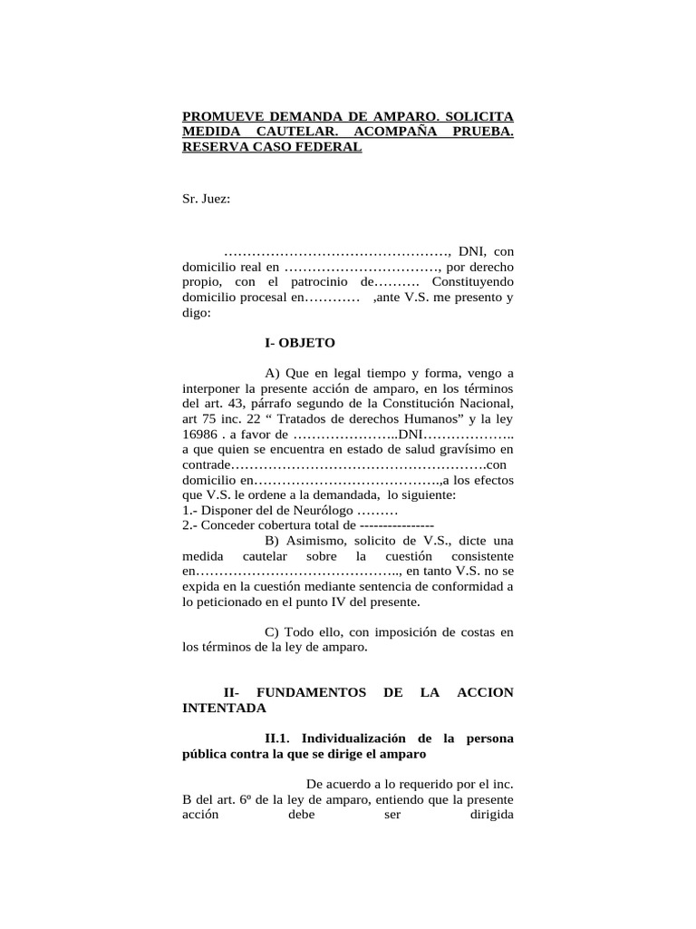 Modelo de Recurso de Amparo | PDF | Mandato | Justicia