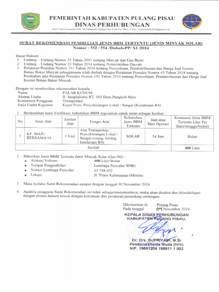 Rekom BBM Subsidi Bulan November 2024 | PDF