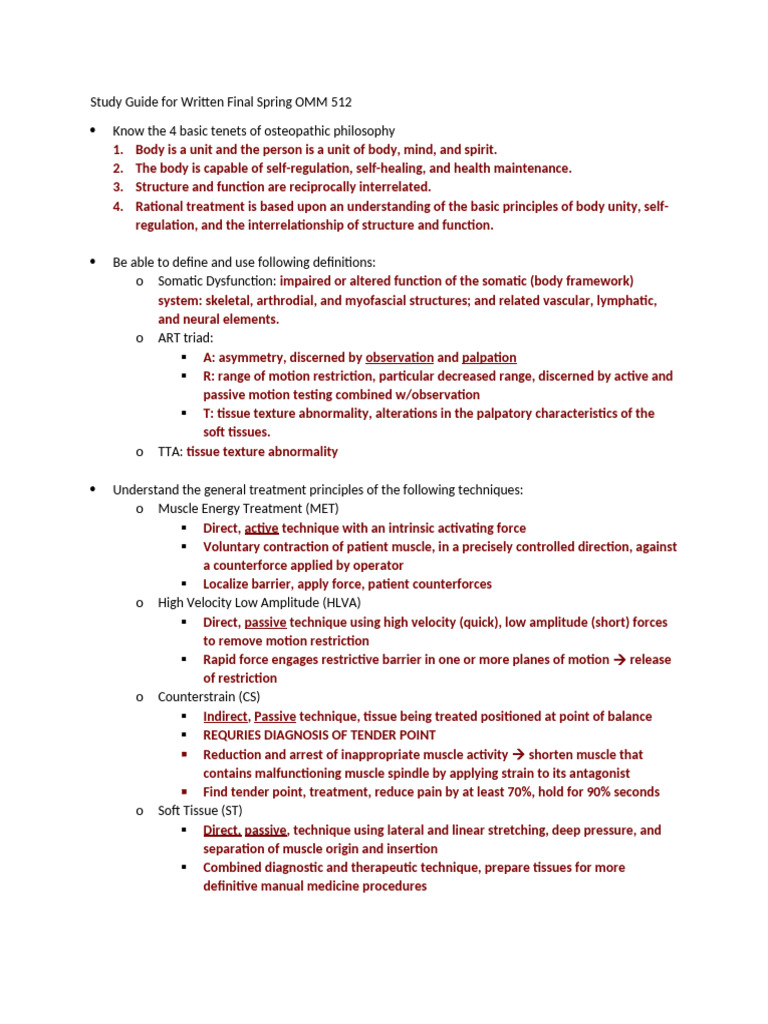 OMM Landmarks Study Guide | PDF | Anatomical Terms Of Motion | Pelvis