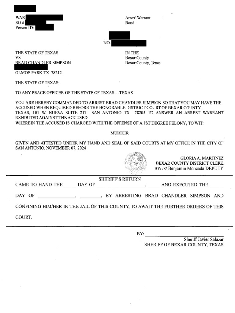 Brad Simpson's Arrest Warrant Affidavit | PDF