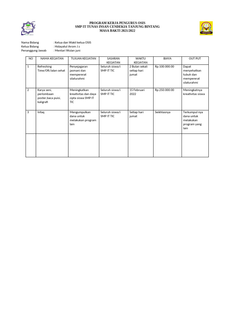 Program Kerja Osis | PDF