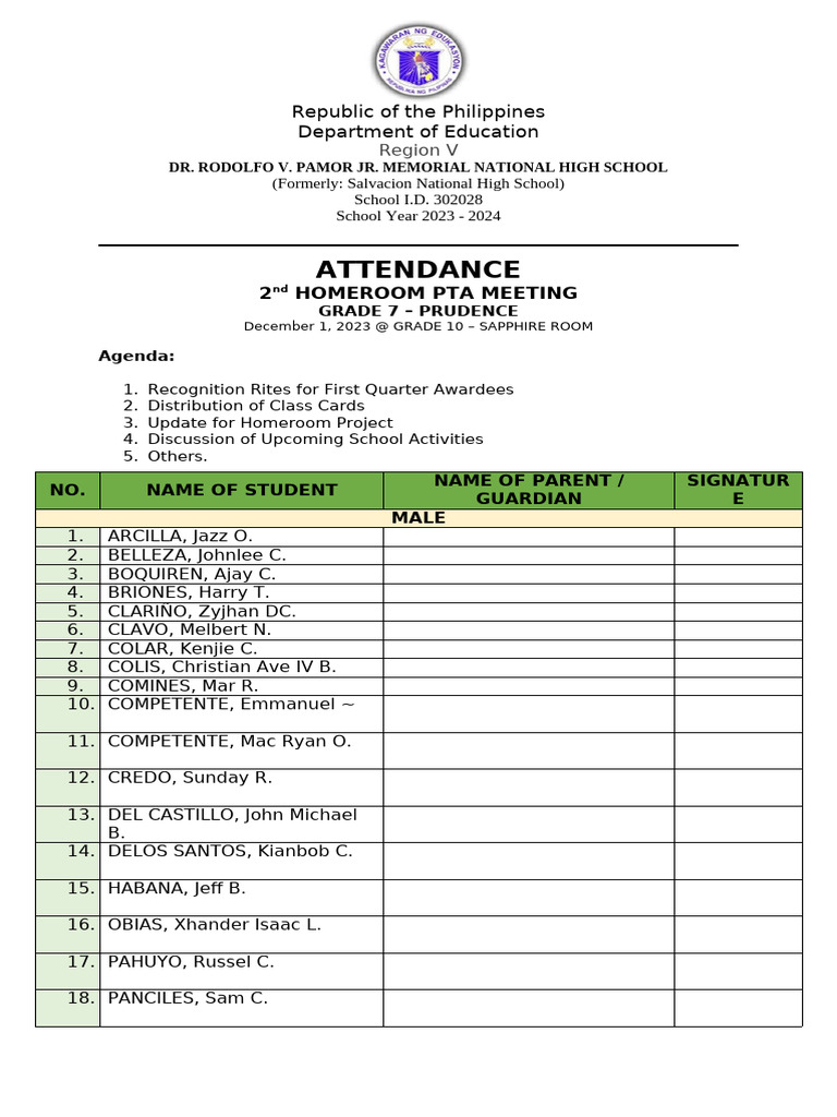 Attendance For Homeroom Meeting | PDF