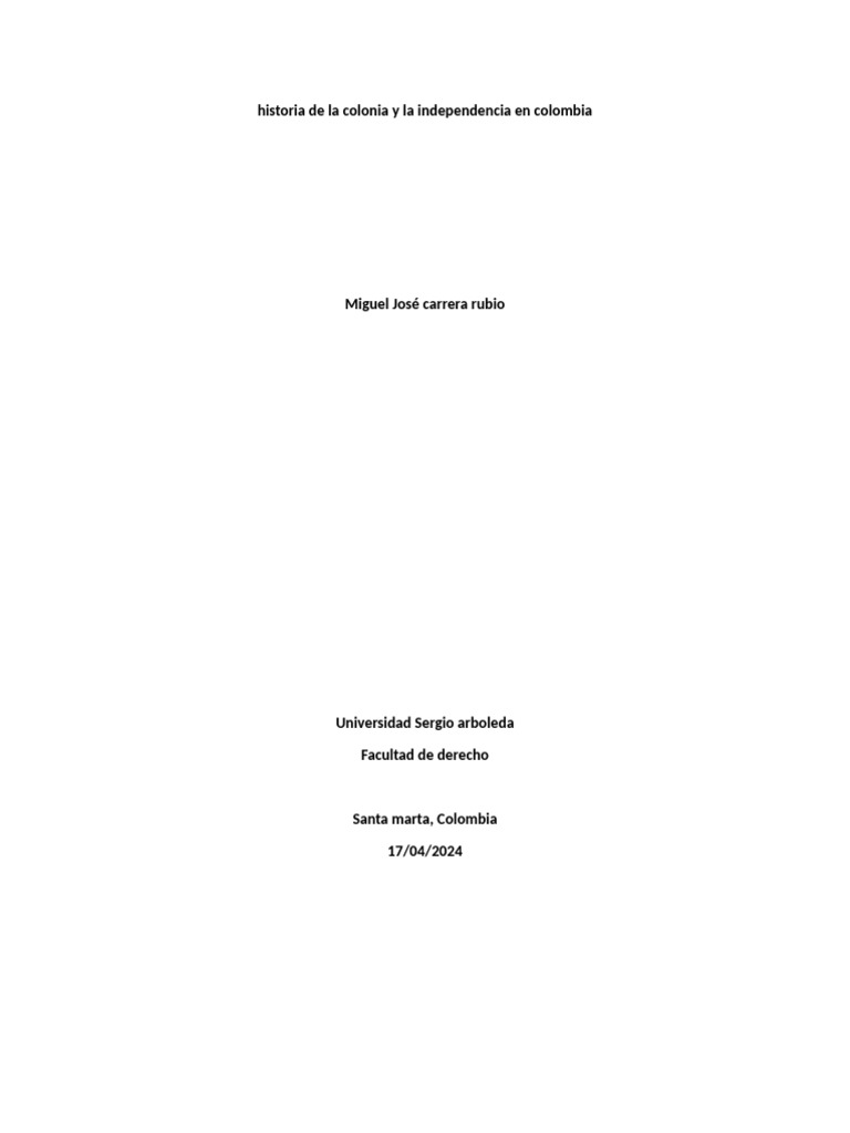 Historia de La Colonia y La Independencia en Colombia | PDF | Colombia ...