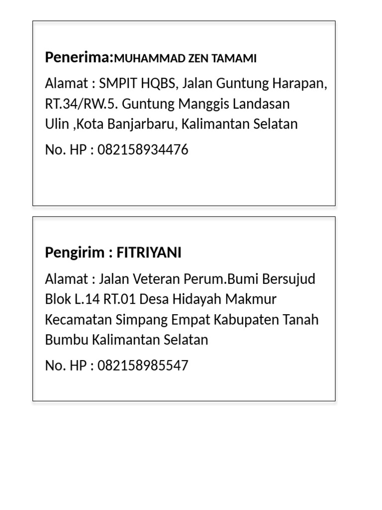 Contoh Alamat Rumah Kampung | PDF
