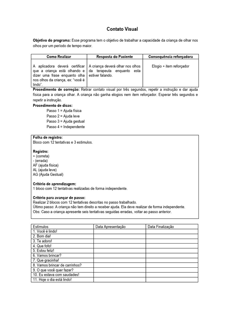 Programa Contato Visual Atualizado | PDF | Bem-estar