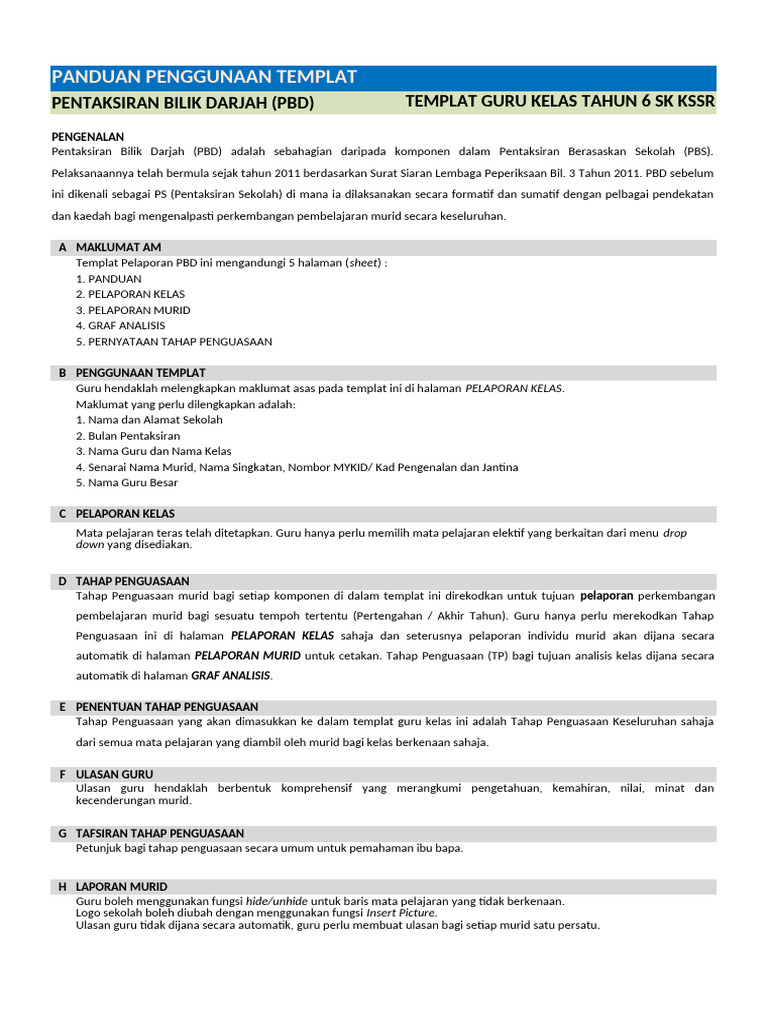 TEMPLAT PELAPORAN PBD TAHUN 6 SK KSSR 2021 6g Akhir Tahun | PDF