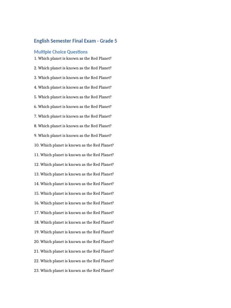 Grade 5 English Final Exam Guide | PDF
