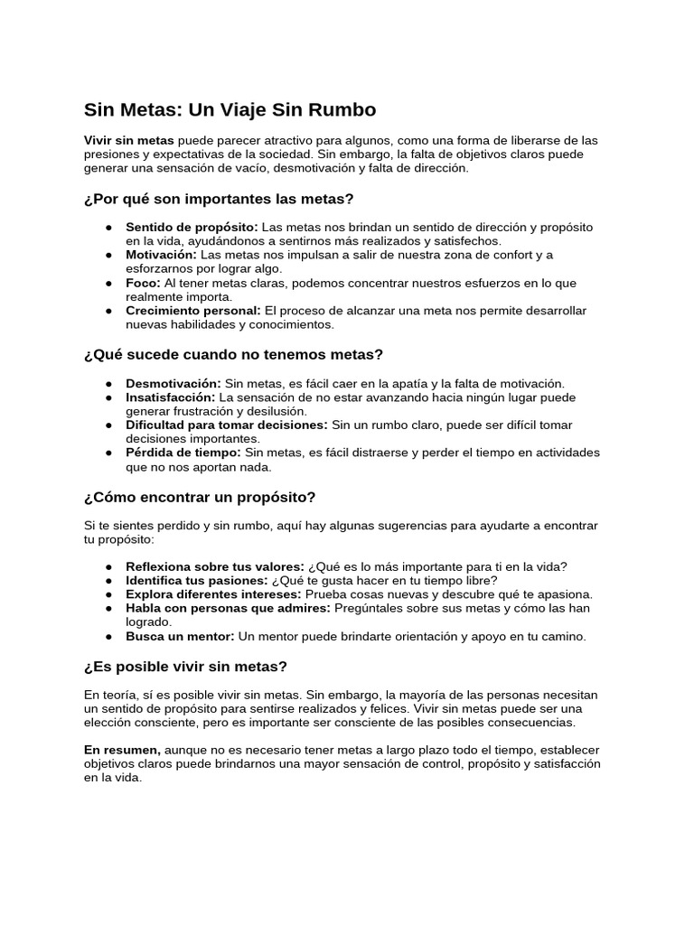 La Vida Sin Metas: Un Viaje Vacío | PDF | Relaciones personales ...