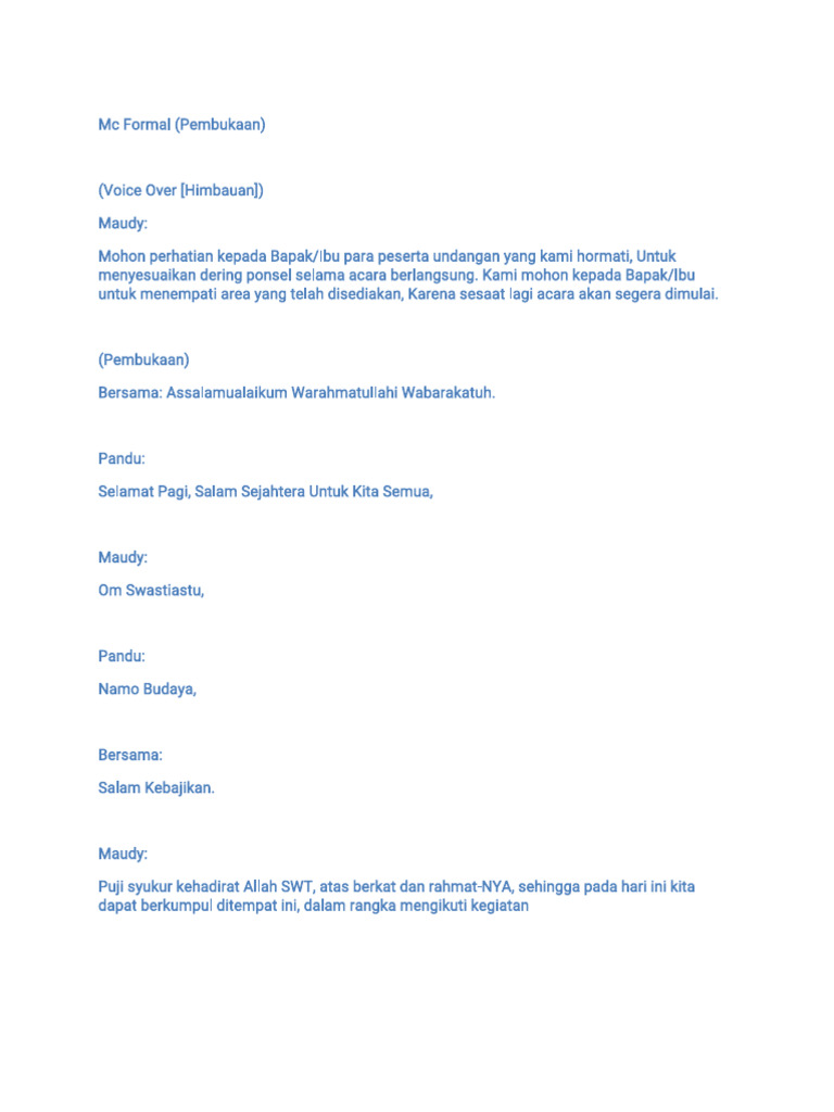 Teks MC Formal (Pembukaan) | PDF