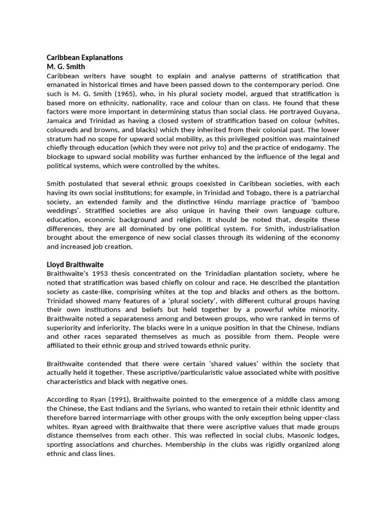 Caribbean Social Stratification Analysis | PDF | Social Mobility ...
