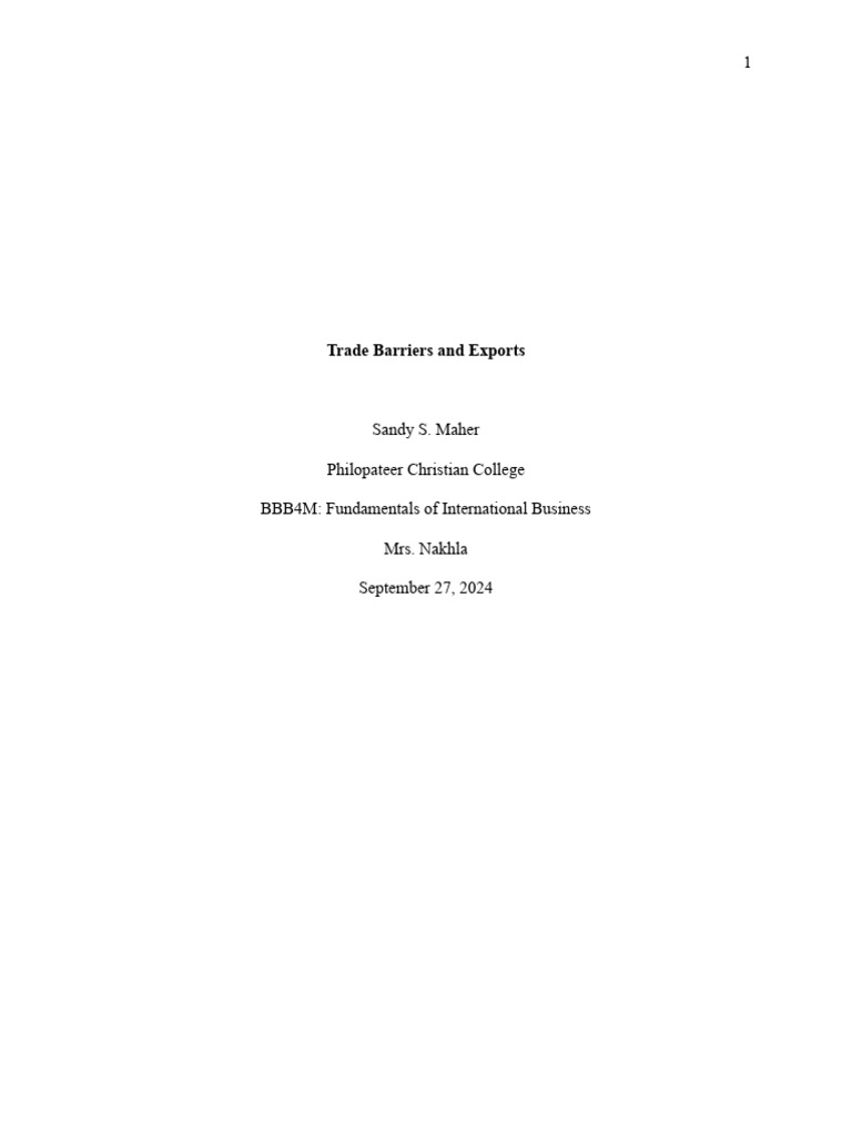 BBB4M Unit One Assignment | PDF | Canada | Exports