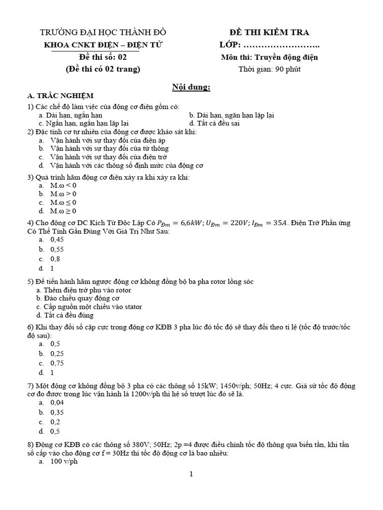 De TĐĐ K15 DHTĐô 2024 De2 | PDF