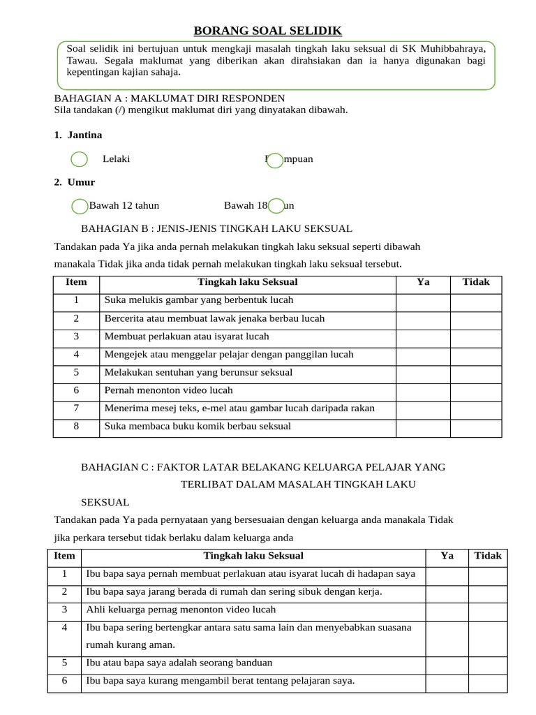 Borang Soal Selidik Seksual SKMT | PDF
