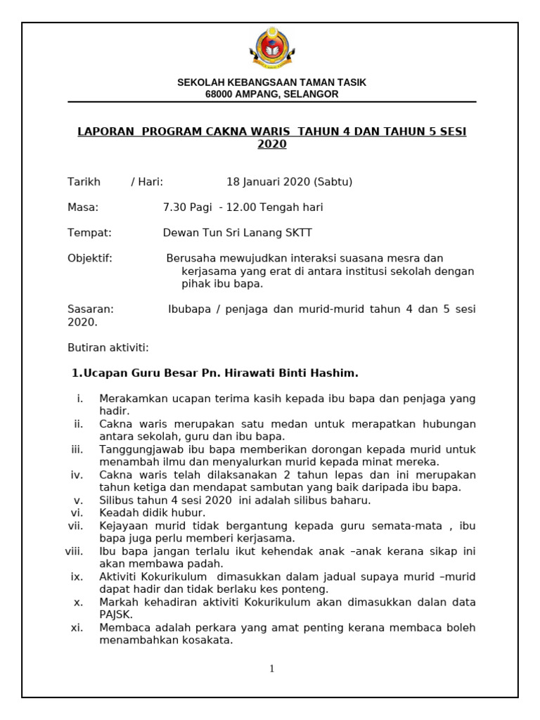 Laporan Program Cakna Waris 2020 | PDF