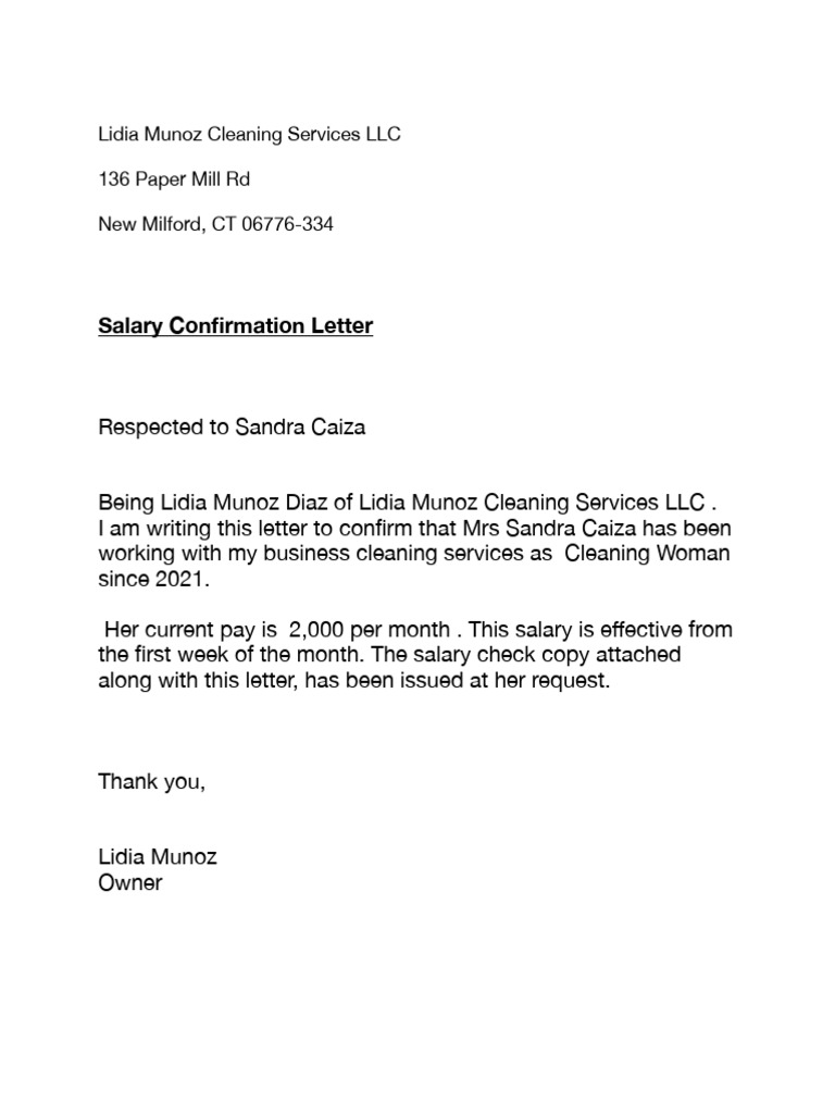 Salary Confirmation for Sandra Caiza | PDF