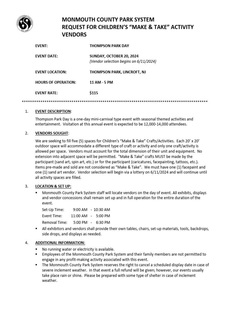 Children's Craft Vendor Application | PDF | Insurance | Liability Insurance