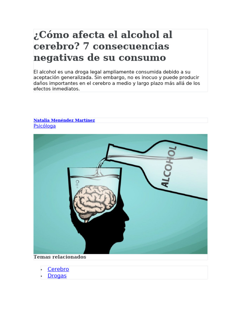 Cómo Afecta El Alcohol Al Cerebro Texto | PDF | Bebidas alcohólicas ...