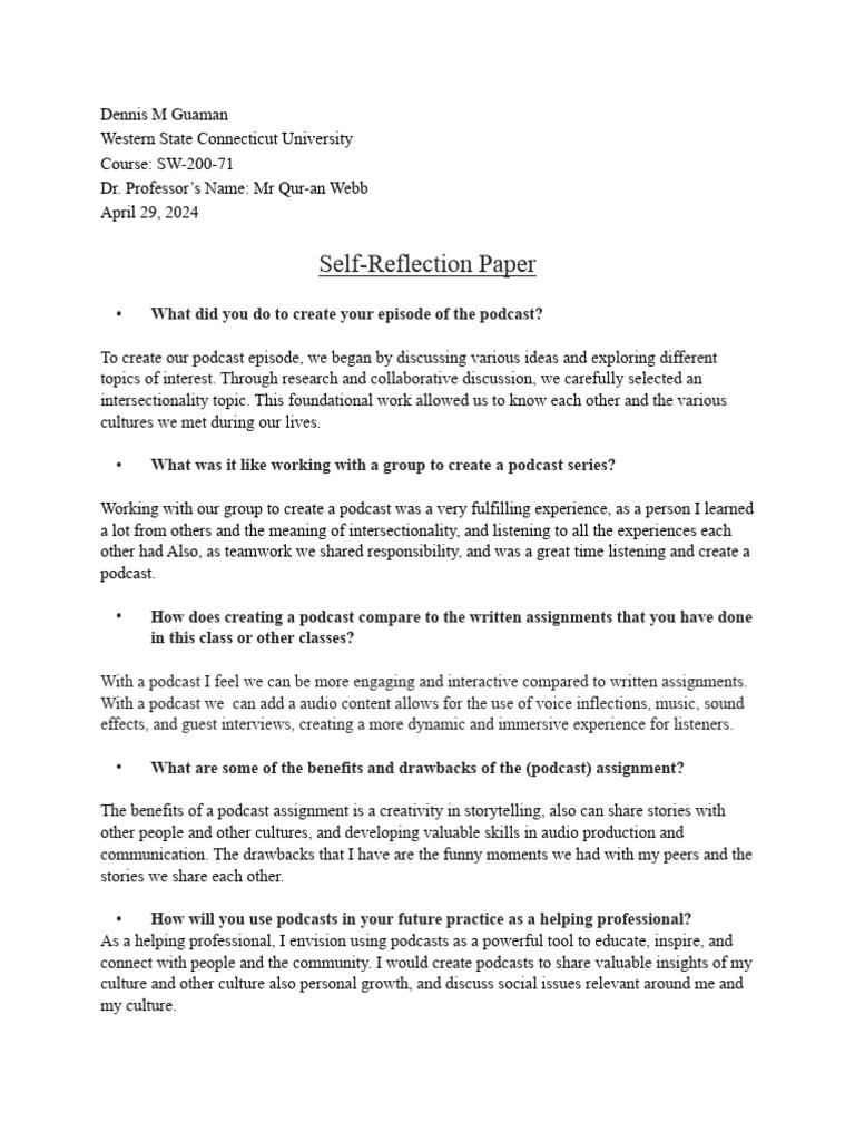 Self Refection Paper | PDF