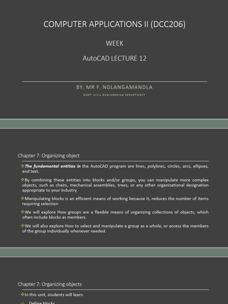 Computer Applications - AutoCAD - Lecture 12 (Chapter 7) | PDF | Auto Cad | Computer Programming