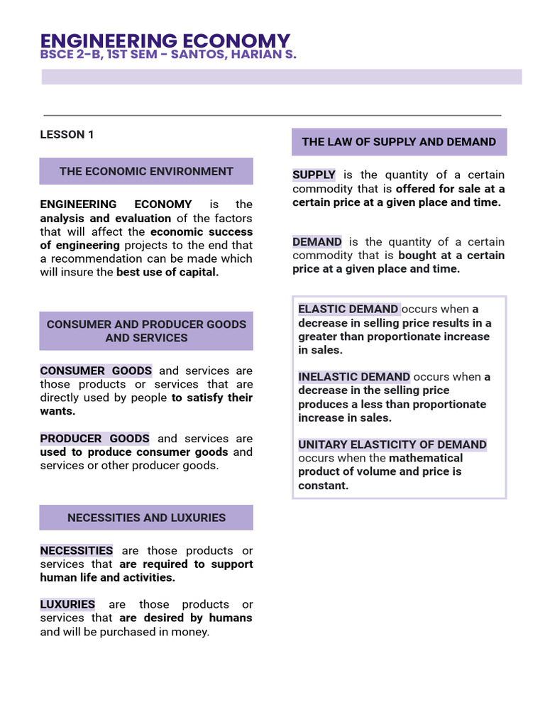 Engineering Economy Concepts Overview | PDF | Demand | Elasticity ...