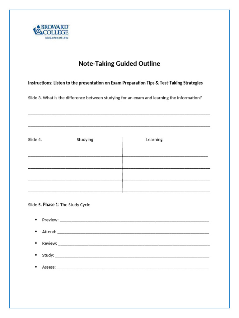 Test Taking Guided Note-Taking Excercise | PDF | Educational Assessment ...