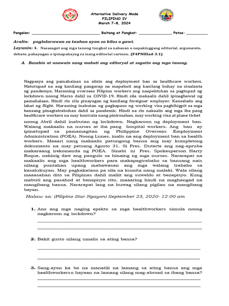 Adm Filipino March 8 2024 | PDF